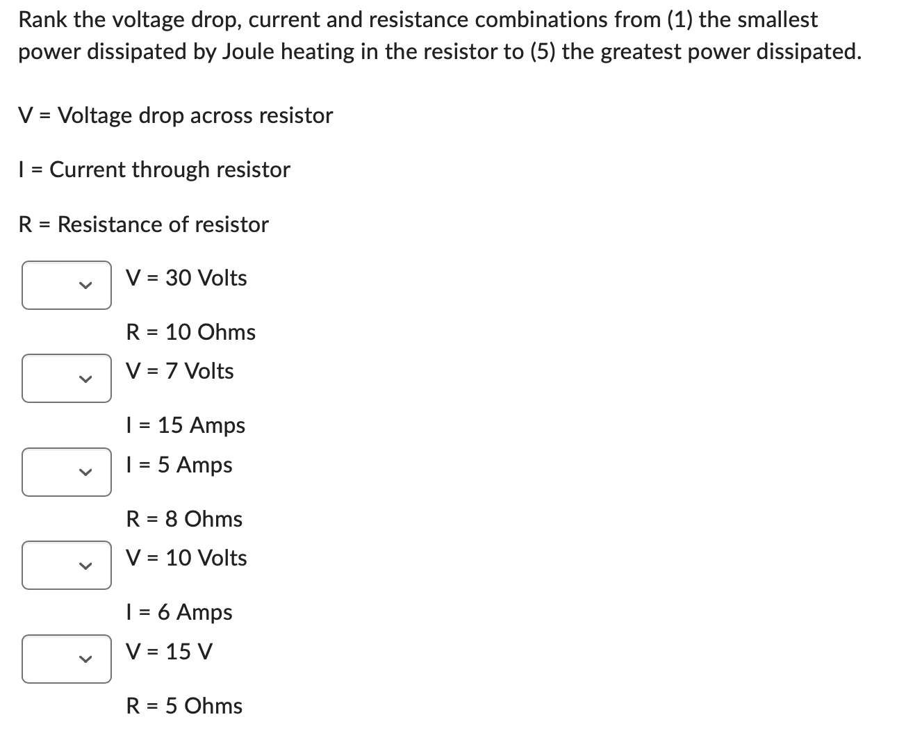 Solved Rank the voltage drop, current and resistance | Chegg.com