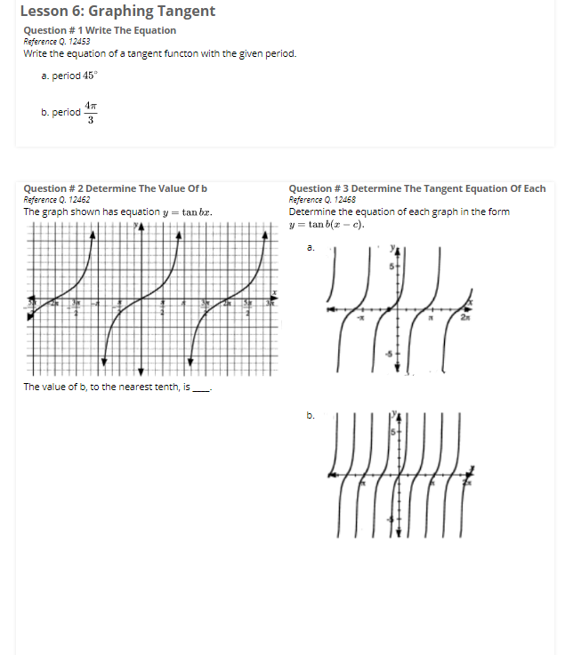 Solved Lesson 6: Graphing Tangent Question # 1 Write The | Chegg.com