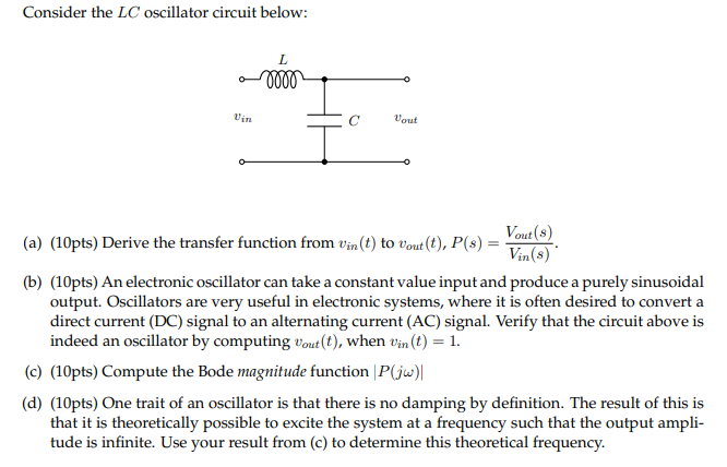 Solved Consider the LC oscillator circuit below: Vout | Chegg.com