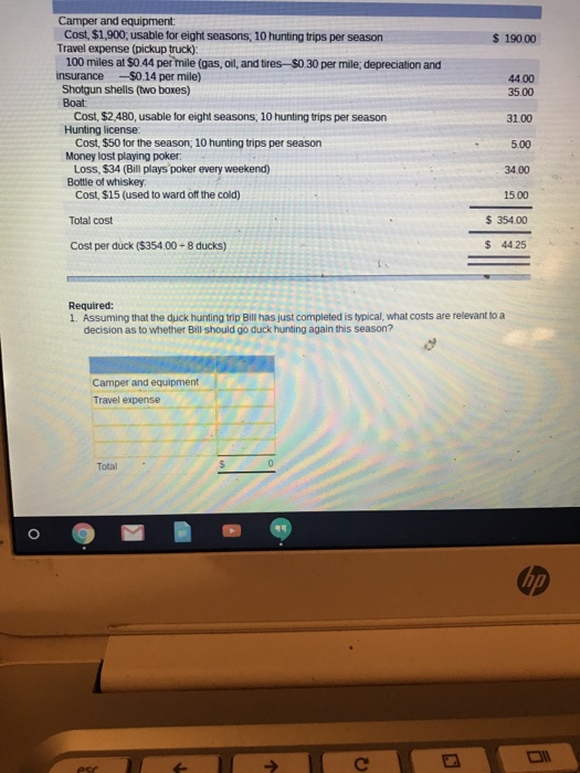 Solved Required: Assuming that the duck hunting trip Bill | Chegg.com