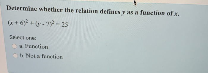 Solved Determine whether the relation defines y as a | Chegg.com