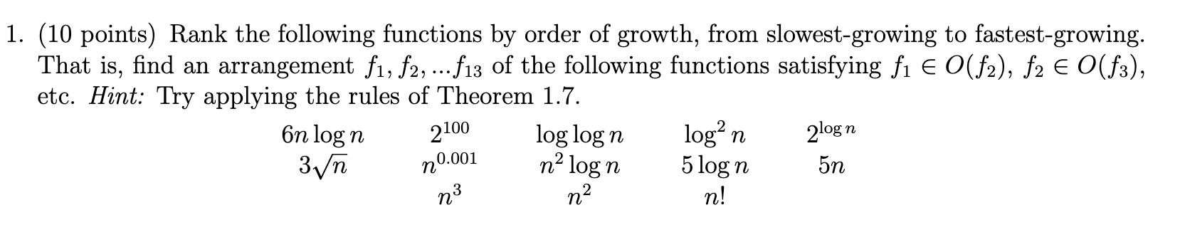 Solved (10 points) Rank the following functions by order of | Chegg.com