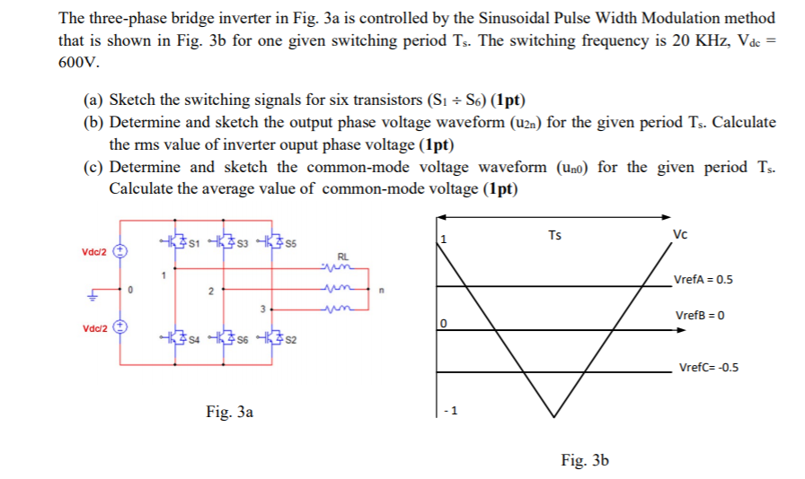 Solved The three-phase bridge inverter in Fig. 3a is | Chegg.com