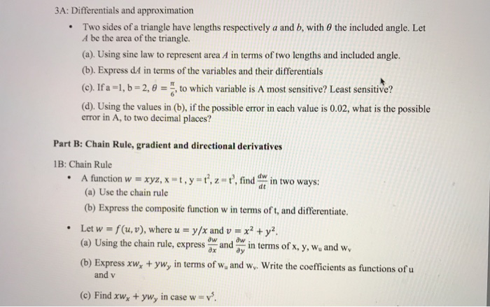 Solved 3A: Differentials and approximation Two sides ofa | Chegg.com
