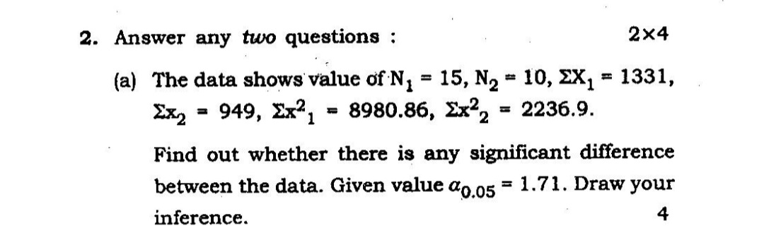 Solved Answer any two questions : 2×4 (a) The data shows | Chegg.com