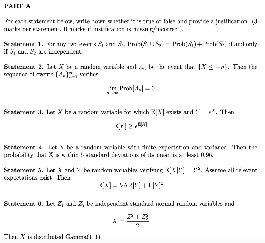 Solved PART A For each statement below, write down whether | Chegg.com