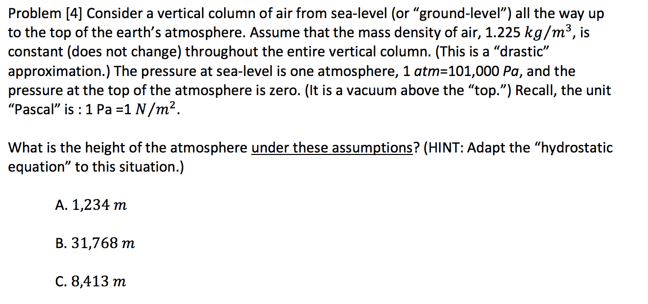 Solved Problem [4] Consider a vertical column of air from | Chegg.com
