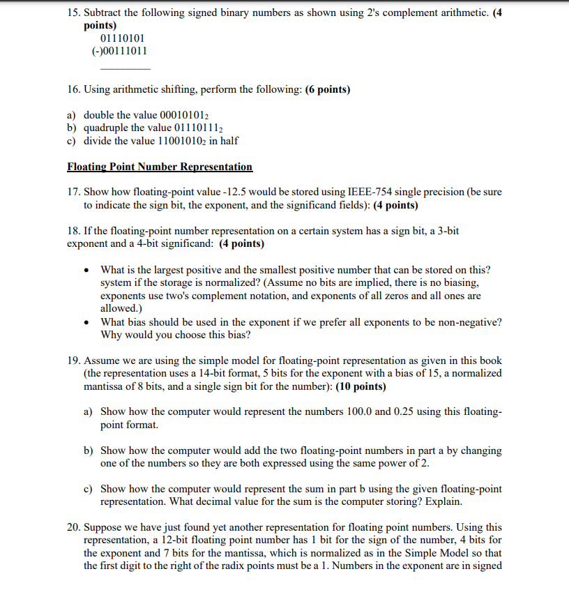 Solved 15 Subtract The Following Signed Binary Numbers As 