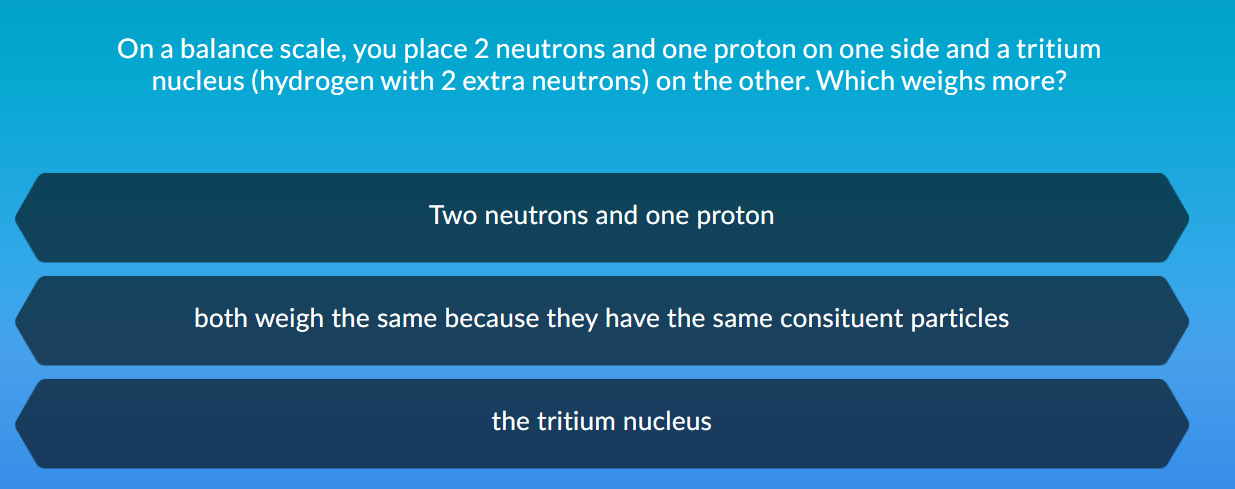 Solved On a balance scale, you place 2 neutrons and one | Chegg.com