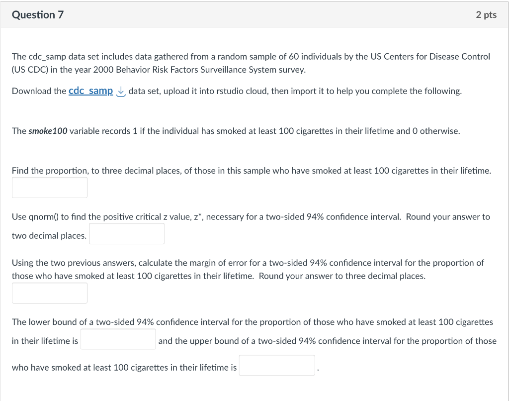 The cdc_samp data set includes data gathered from a | Chegg.com