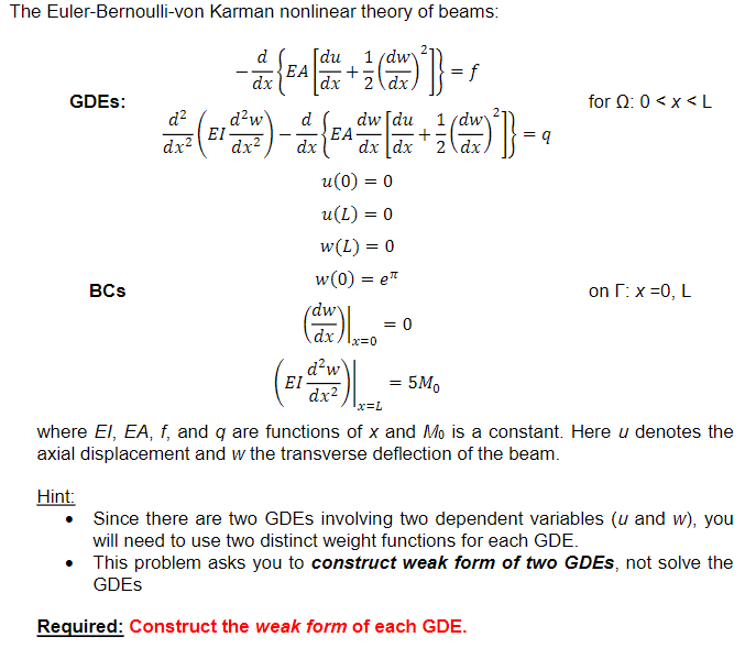 Solved The Euler-Bernoulli-von Karman nonlinear theory of | Chegg.com