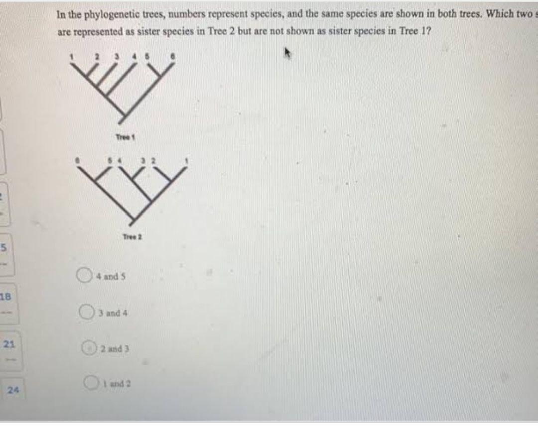 Solved In the phylogenetic trees, numbers represent species, | Chegg.com