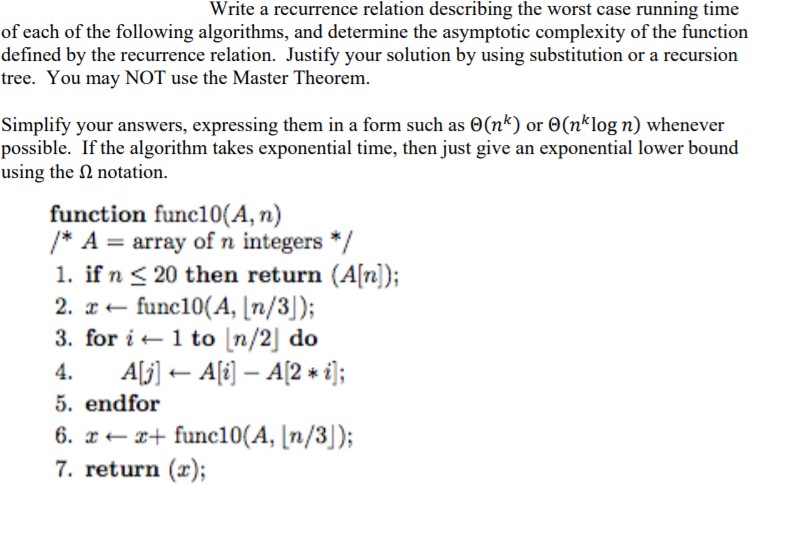 Solved Write a recurrence relation describing the worst case | Chegg.com