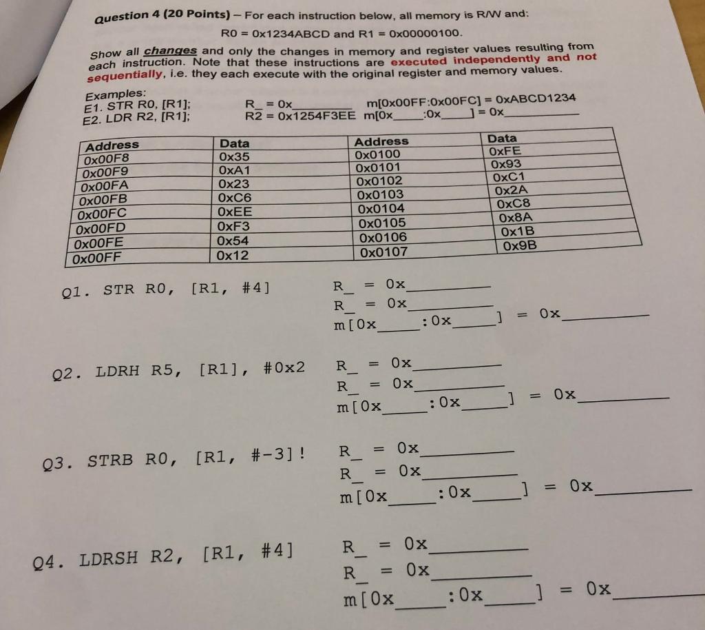 Question 4 (20 Points) - For each instruction below, | Chegg.com
