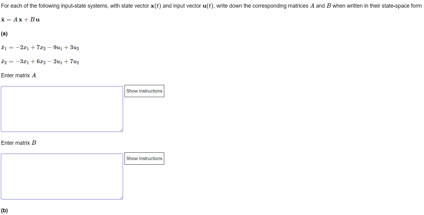 Solved For each of the following input-state systems, with | Chegg.com