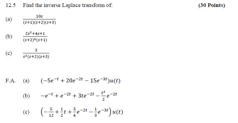 Solved 12.5 Find the inverse Laplace transform of: (30 | Chegg.com