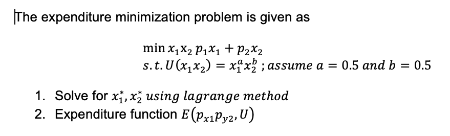 Solved The Expenditure Minimization Problem Is Given