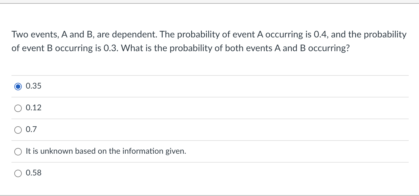 Solved Two events, A and B, are dependent. The probability | Chegg.com
