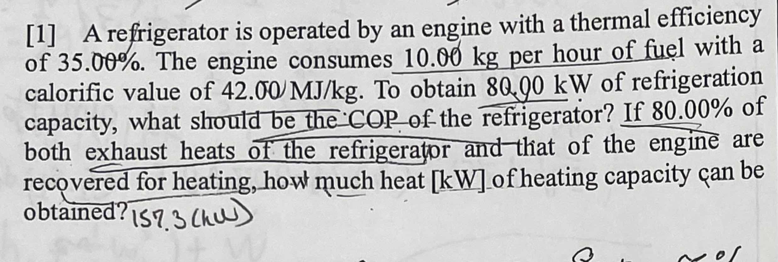 Solved [1] ﻿A refrigerator is operated by an engine with a | Chegg.com