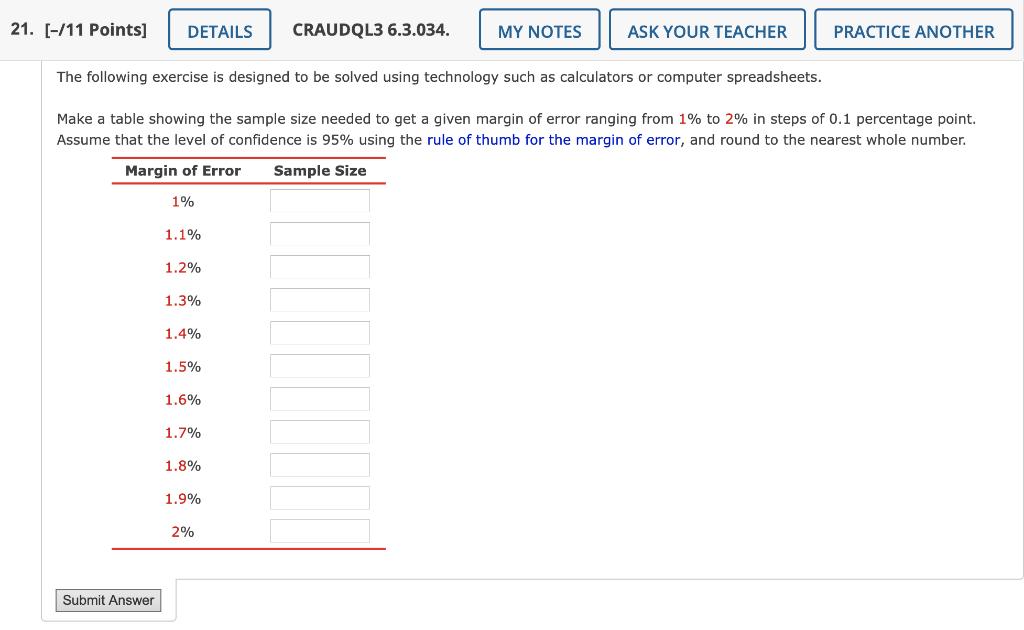 Solved 21. [-/11 Points] DETAILS CRAUDQL3 6.3.034. MY NOTES | Chegg.com
