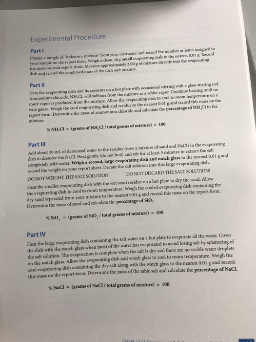 EXPERIMENT 2: REPORT FORM Separation of a Mixture | Chegg.com