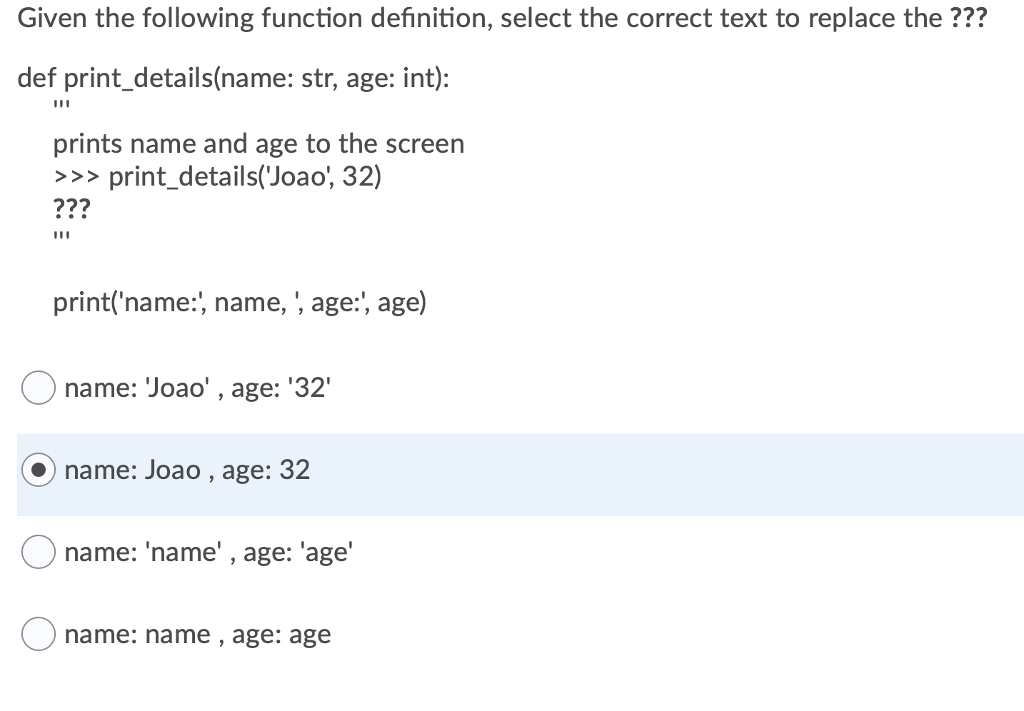 Solved Given the following function definition, select the | Chegg.com
