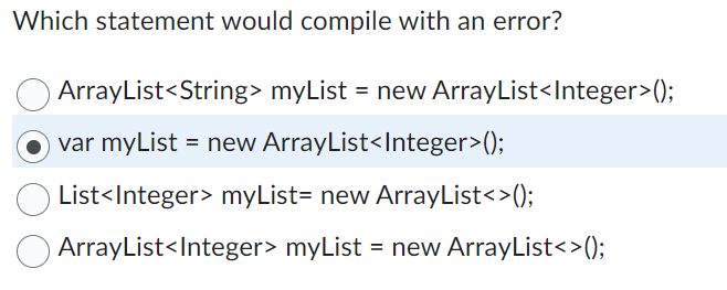 Solved Which statement would compile with an error? | Chegg.com