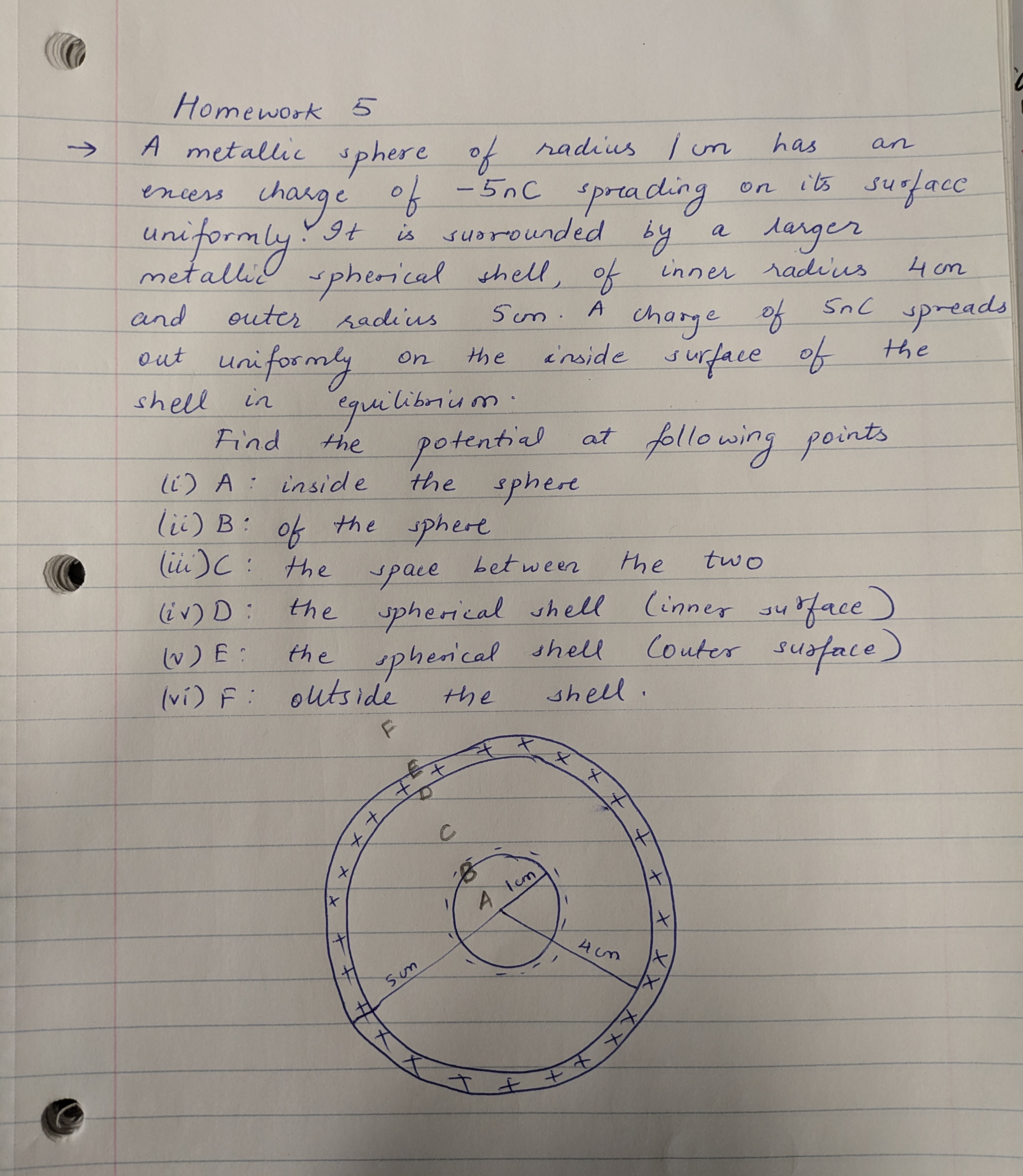 Solved Homework 5→ ﻿A metallic sphere of radius 1cm ﻿has | Chegg.com