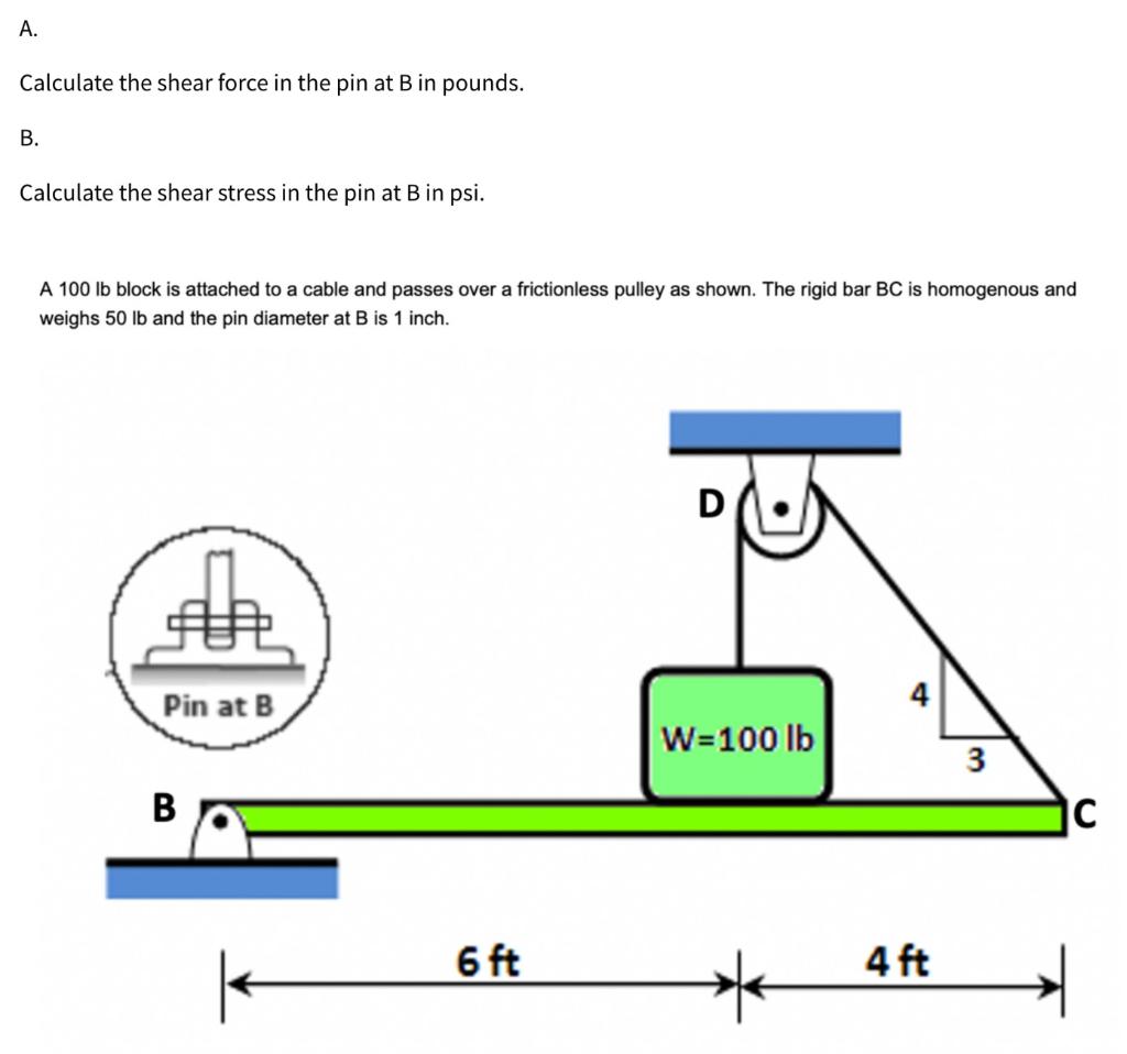 Solved A. Calculate the shear force in the pin at B in | Chegg.com