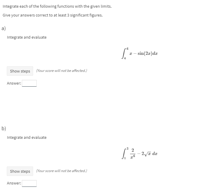 Solved Integrate each of the following functions with the | Chegg.com