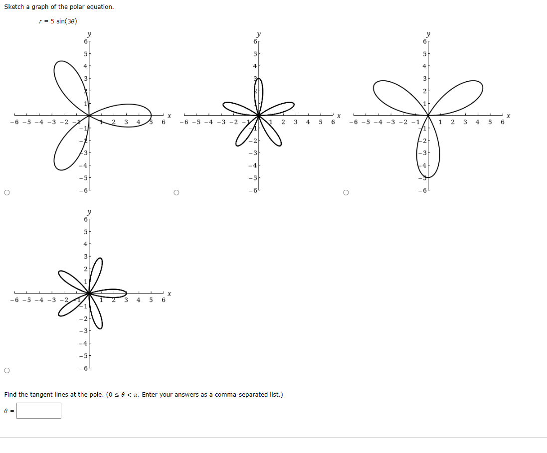 Solved Sketch a graph of the polar equation. r=5sin(3θ) Find | Chegg.com