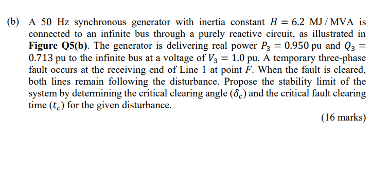 Solved b) A 50 Hz synchronous generator with inertia | Chegg.com