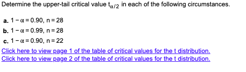 Solved Determine the upper-tail critical value tα/2 in each | Chegg.com