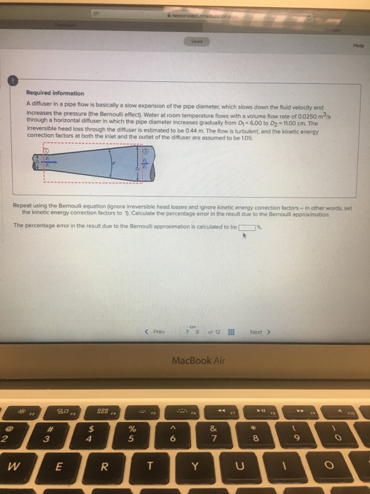 Solved a diffuser in a pipe flow is basically a a slow | Chegg.com