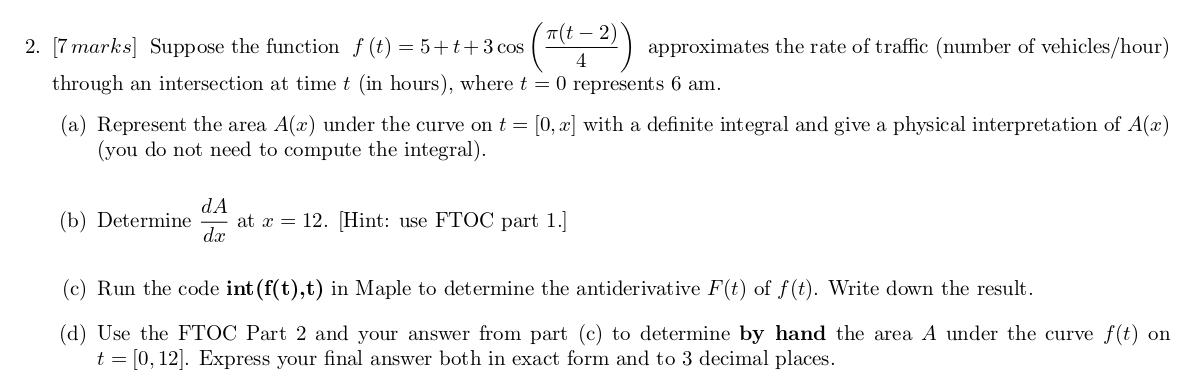 Solved 2. [7marks] Suppose the function | Chegg.com