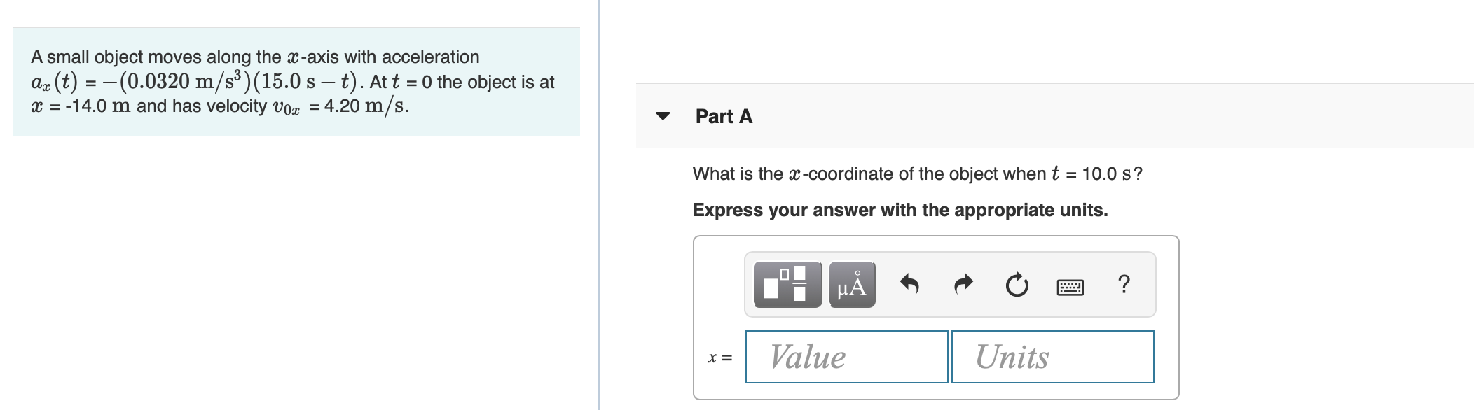 Solved A small object moves along the x-axis with | Chegg.com
