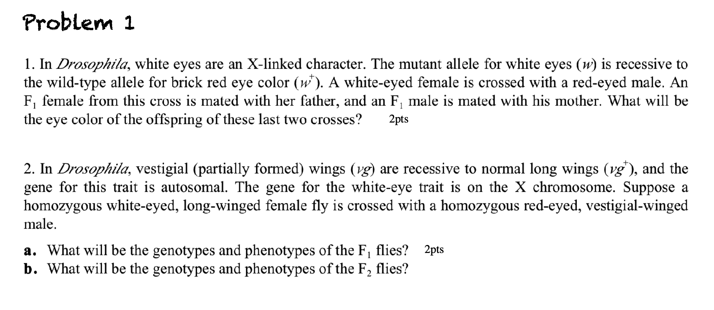 Solved 1. In Drosophila, white eyes are an X-linked | Chegg.com