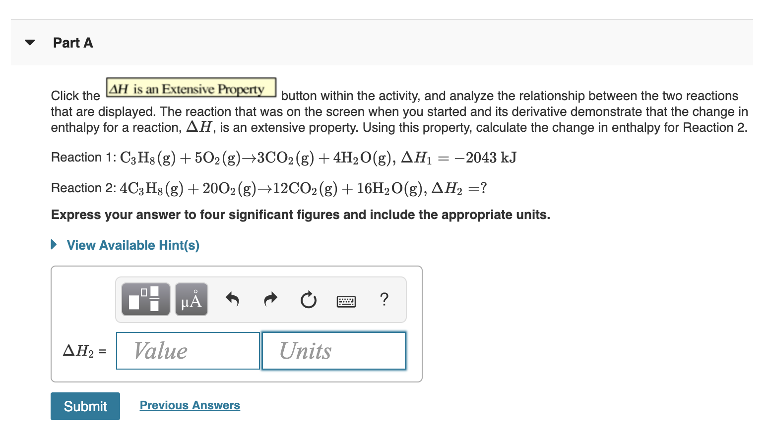 Solved Part A AH is an Extensive Property Click the button | Chegg.com
