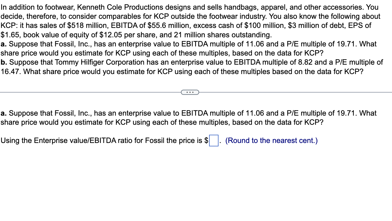 Solved In addition to footwear, Kenneth Cole Productions | Chegg.com