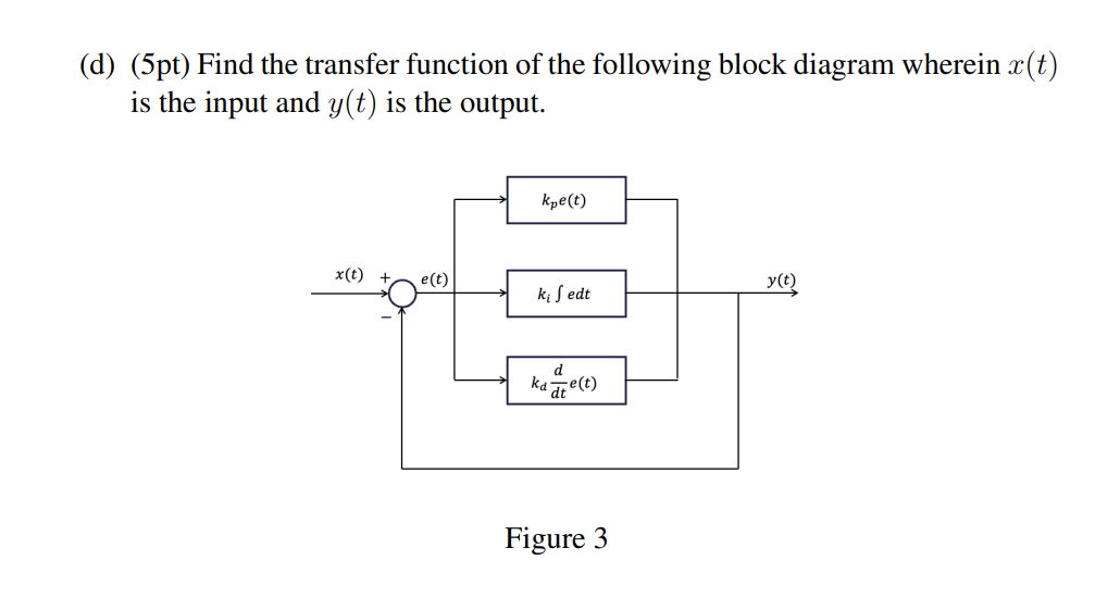 Solved (d) (5pt) Find the transfer function of the following | Chegg.com