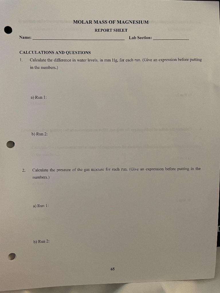 Solved Table 1. Data for the Reaction of Magnesium with | Chegg.com