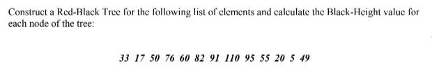 Solved Construct a Red-Black Tree for the following list of | Chegg.com