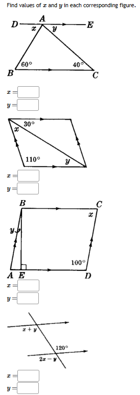 Solved Find values of x and y in each corresponding figure. | Chegg.com