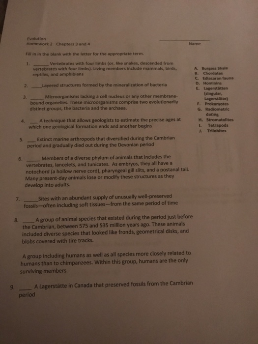 Solved Evolution Name Homework 2 Chapters 3 and 4 Fill in in | Chegg.com Solved Evolution Name Homework 2 Chapters 3 and 4 Fill in in | Chegg.com