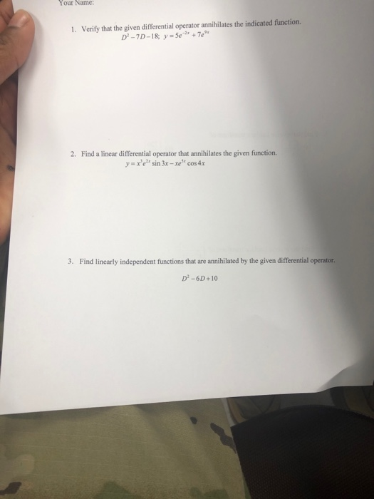 Solved Your Name: 1. Verify that the given differential | Chegg.com