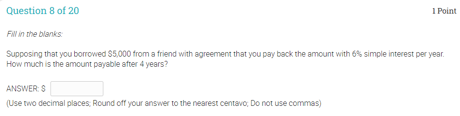 Solved Question 8 of 20 1 Point Fill in the blanks: | Chegg.com