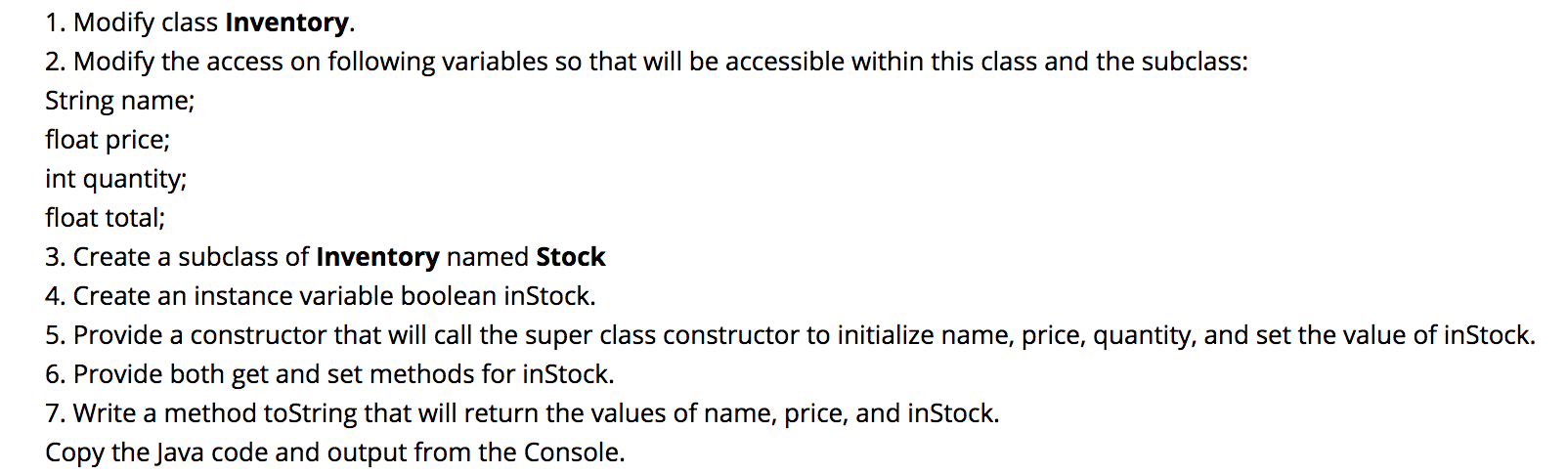 Solved 1. Modify class Inventory. 2. Modify the access on | Chegg.com