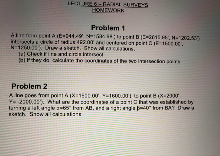 Solved LECTURE 6-RADIAL SURVEYS HOMEWORK Problem 1 A line | Chegg.com