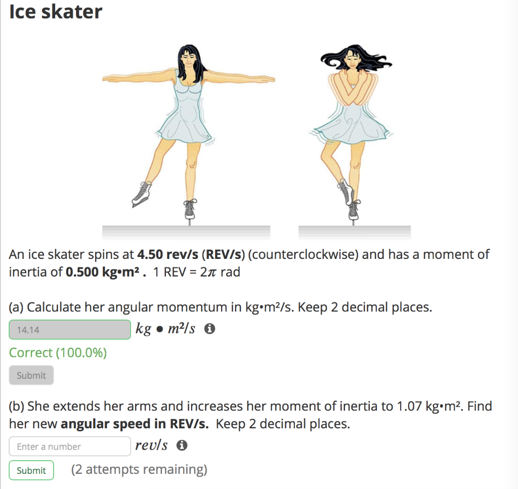 Solved Ice skater An ice skater spins at 4.50 rev/s (REV/s) | Chegg.com