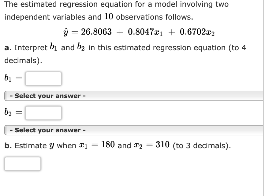Solved The estimated regression equation for a model | Chegg.com